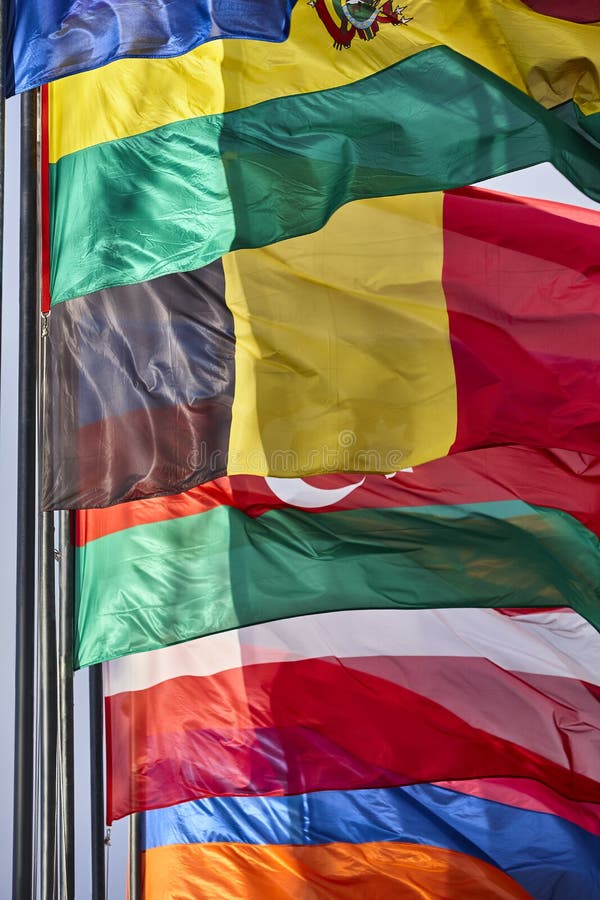 Flags of the Word Waving in the Wind. International Emblems Stock Image ...