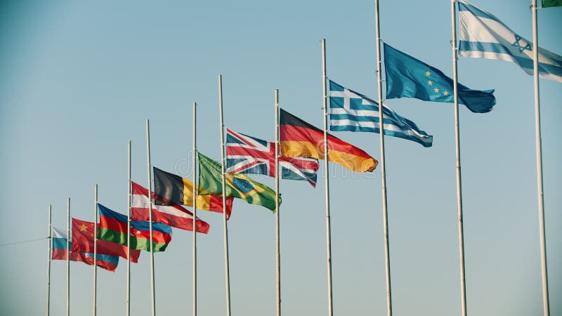Flags of the World Countries Blowing in the Wind on the Background ...
