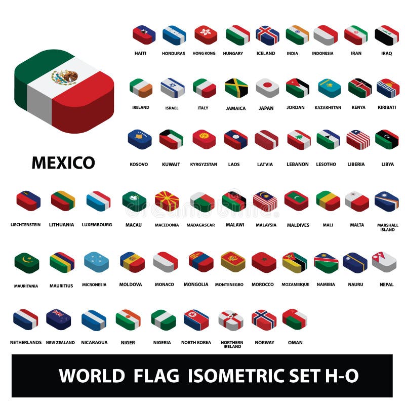 Flags of World Countries Collection Flags Isometric Set H-O Stock ...