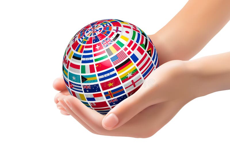 Flags of the World on a Globe, Held in Hands. Stock Vector ...