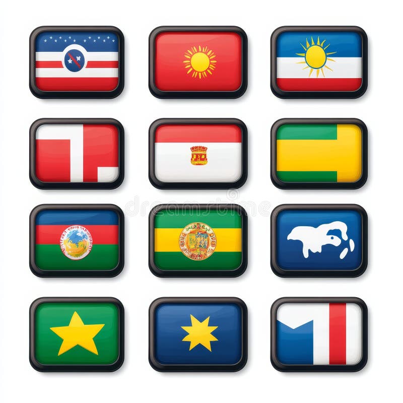 Flags of the World. Rectangular, Square, Rectangle and Square Buttons ...