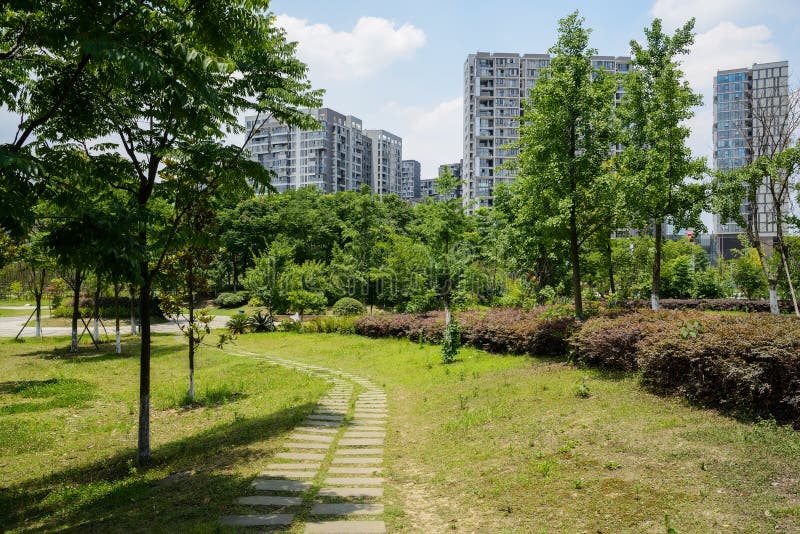 Flagstone Path in Grassy Lawn on Slope Stock Image - Image of sunny ...