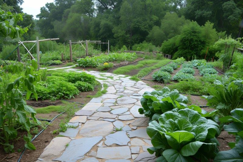Flagstone Path and Softfocus Vegetable Garden Plots Stock Photo - Image ...