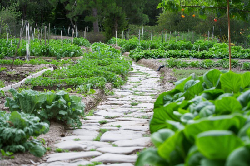 Flagstone Path and Softfocus Vegetable Garden Plots Stock Photo - Image ...