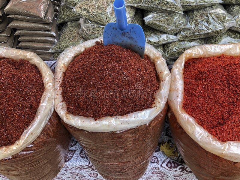 Flaked Red Pepper in the Bazaar in Turkey Stock Image - Image of middle ...
