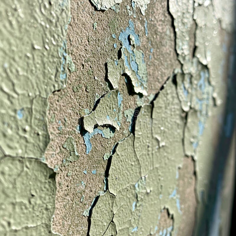 Flaking Paint on a Rough Surface Reveals Layers of Green and Blue. the ...