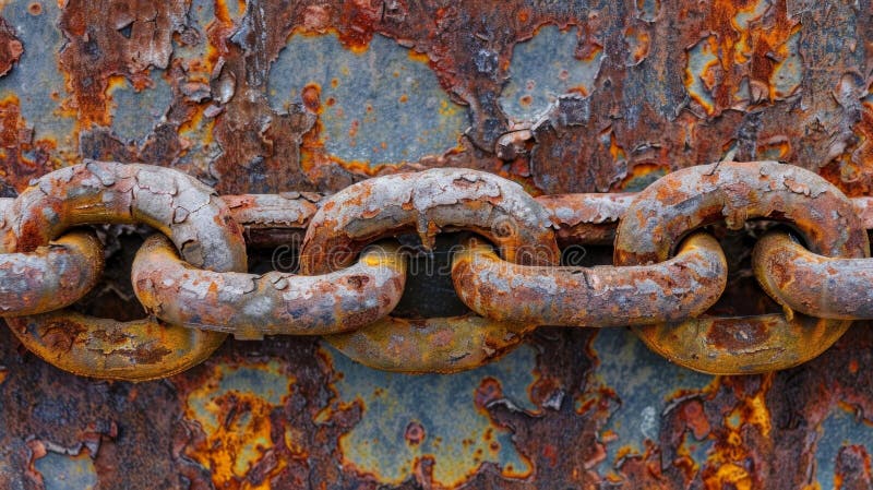 Flaking Rust Coating a Closeup View of Rusted Industrial Chains with ...
