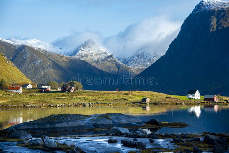 Flakstad Bay stock image. Image of peninsula, autumn - 355436135
