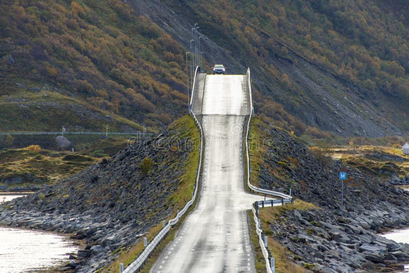 Flakstad Bridge stock image. Image of mountain, nordland - 367720051