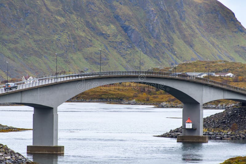 Flakstad Bridge stock photo. Image of blue, norwegian - 386312042