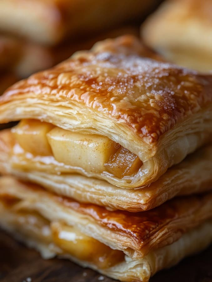 Flaky Apple Pastries with Golden Layers Close-up. Stock Image - Image ...