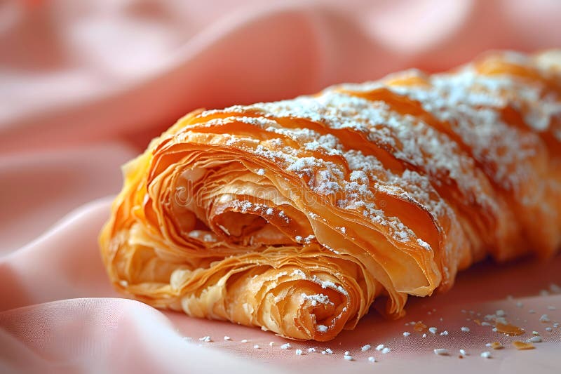 Delicious Close-up of Flaky Pastry Roll with Powdered Sugar - Perfect ...