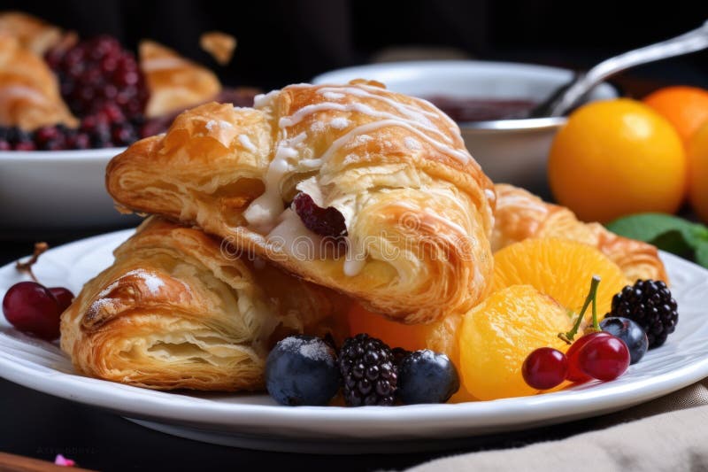 Flaky Puff Pastry and Fruit Turnovers on Plate Stock Illustration ...