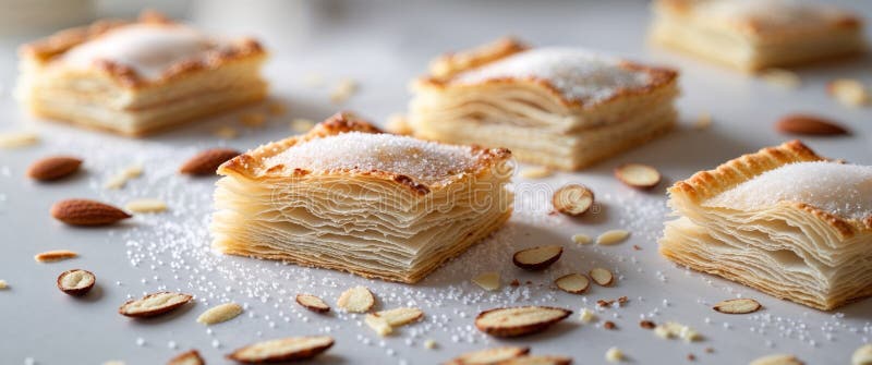 Flaky Sweet Pastry Squares Sugar Almonds Stock Photos - Free & Royalty ...