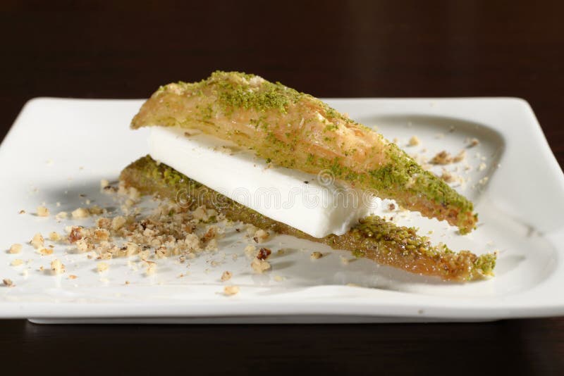 Flaky Turkish Baklava with Ice Cream Triangular in Shape Stock Image ...