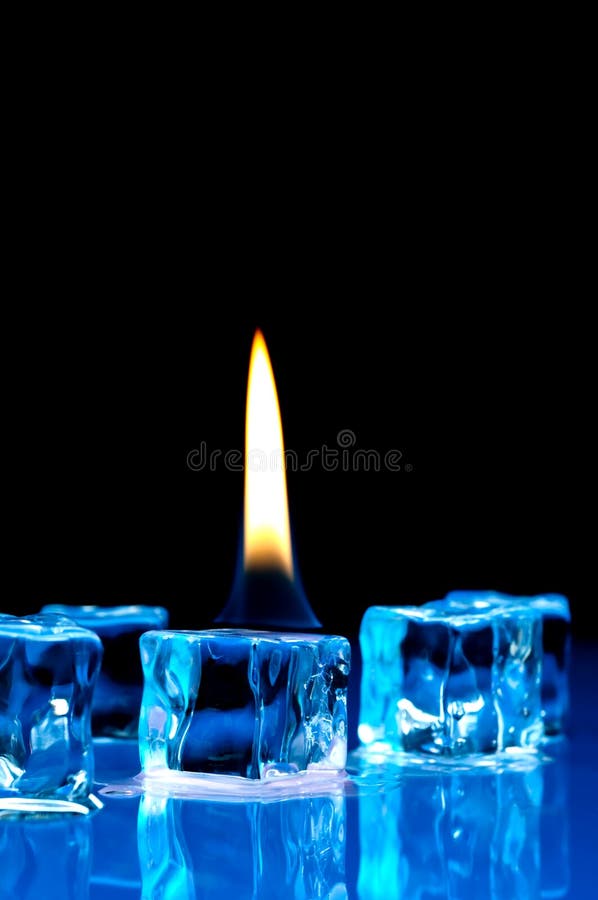 Flame on blue ice cubes stock image. Image of figid, heat - 7559097