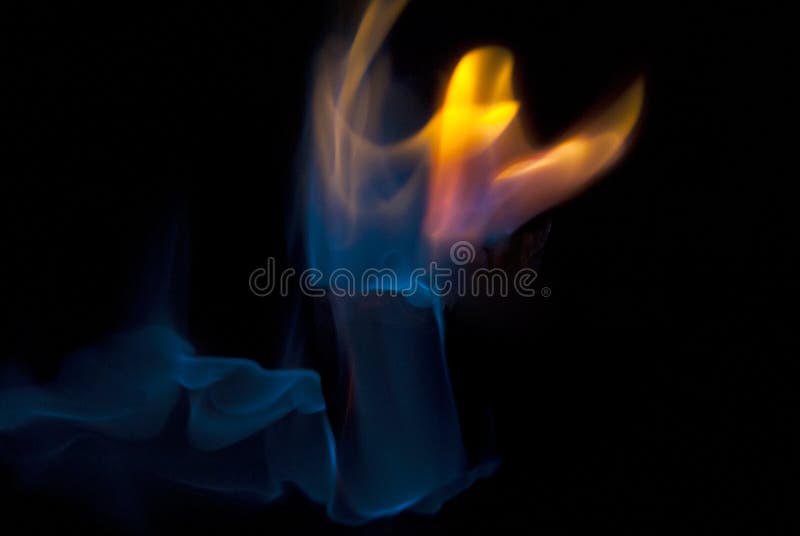 Flame Blue and Orange Fire Flame on Black Background, Lines and ...