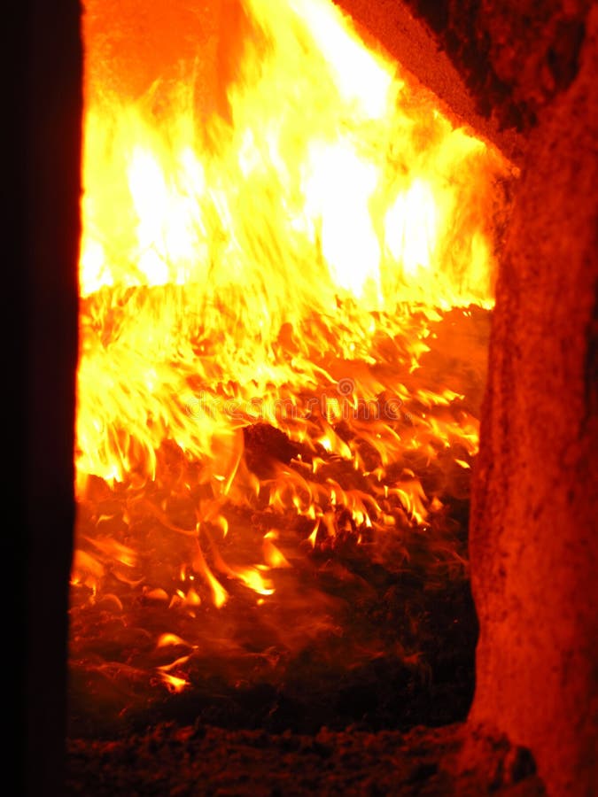 Flame in the Boiler Furnace Grate Stock Image - Image of heat, pipes ...