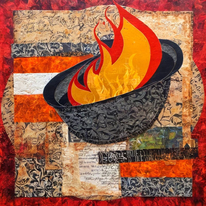 Flame in a Bowl Collage Artwork Stock Illustration - Illustration of ...