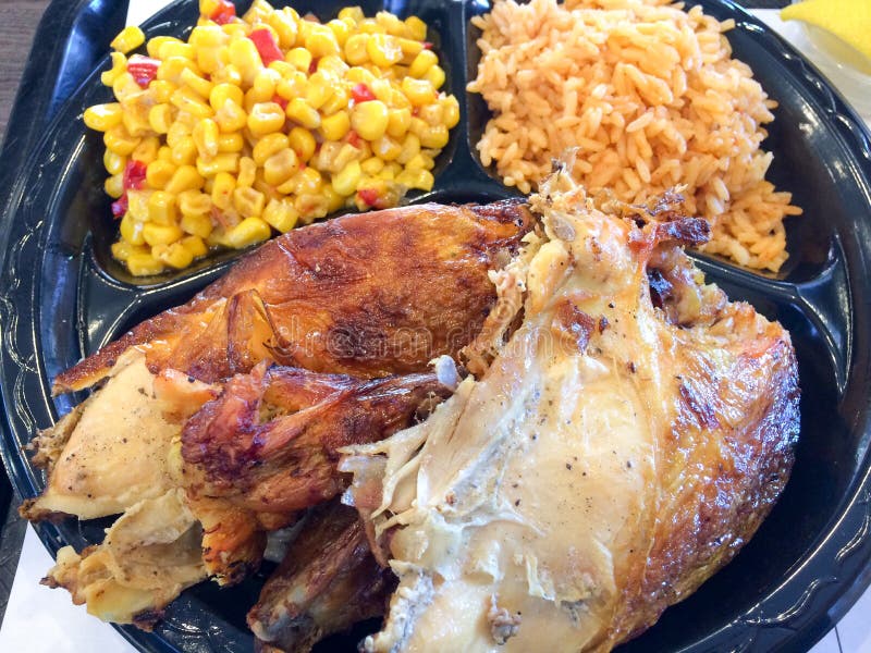 Flame Broiled Bbq Chicken with Rice and Corn Stock Photo - Image of ...
