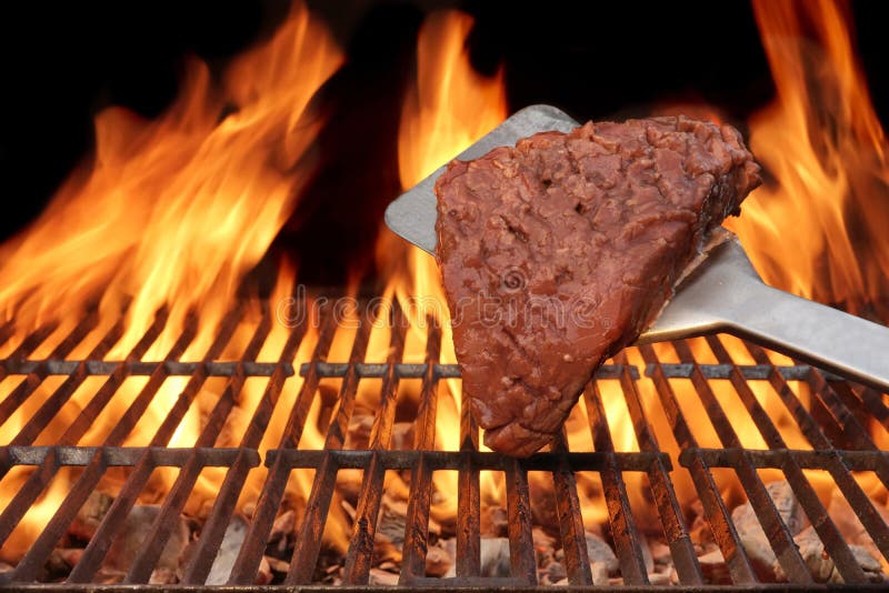 Flame Broiled Steak on the BBQ Grill Stock Photo - Image of food ...