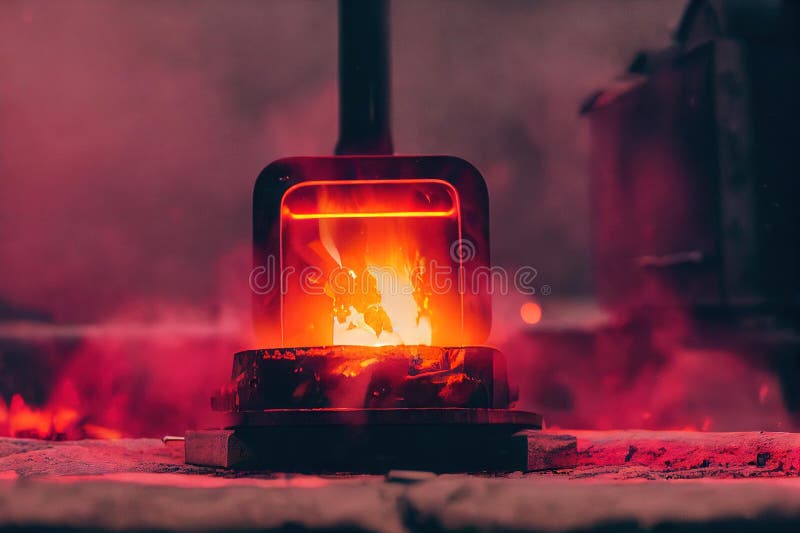Flame Burning on Anvil To Process Hot Steel and Iron. Stock ...