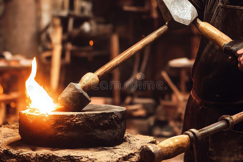 Flame Burning on Anvil To Process Hot Steel and Iron. Stock ...