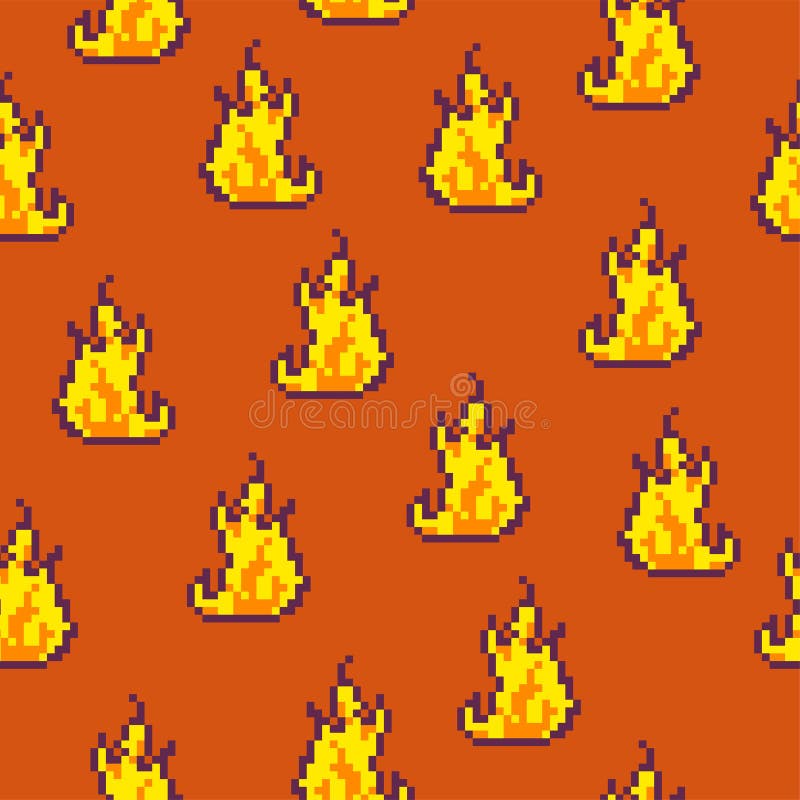Flame or Burning Fire Pixel Art, Seamless Pattern Stock Illustration ...