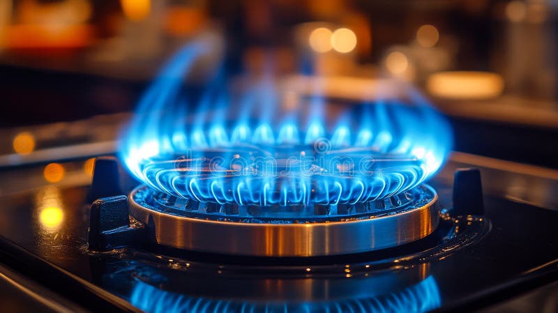 Flame Burning on a Gas Stove in a Kitchen Setting Stock Photo - Image ...