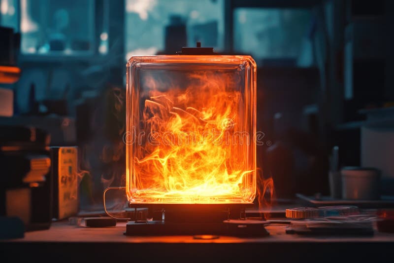 Flame Burning Inside a Glass Container, Caution and Attention Required ...