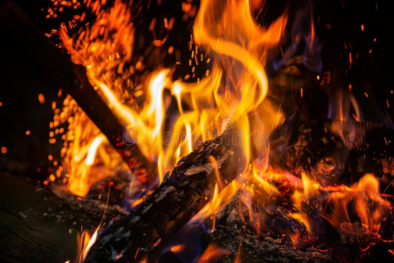 Flame on burning wood stock photo. Image of heat, background - 255108526