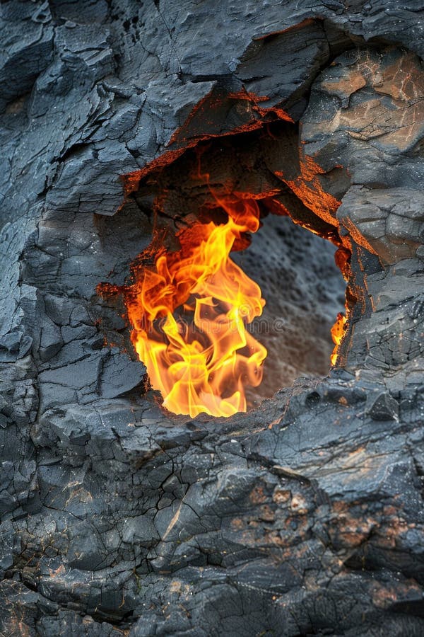 A Flame Burns Brightly in a Natural Cavity within a Rock Stock Photo ...