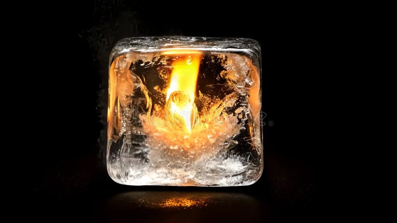 Flame Burning Inside Melting Ice Cube on Black Background Stock Footage ...