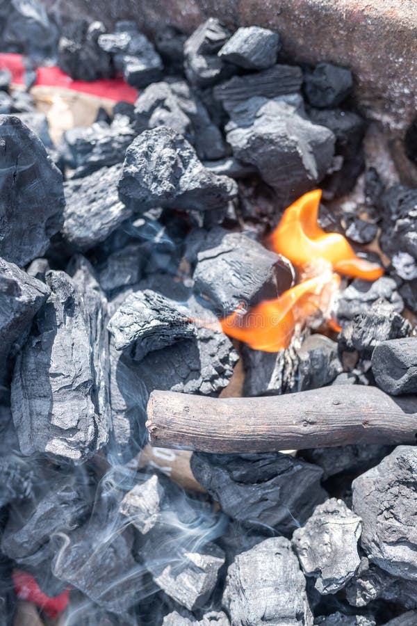 Flame in Carbon Charcoal Burning on a Grill before Cooking the Meal ...