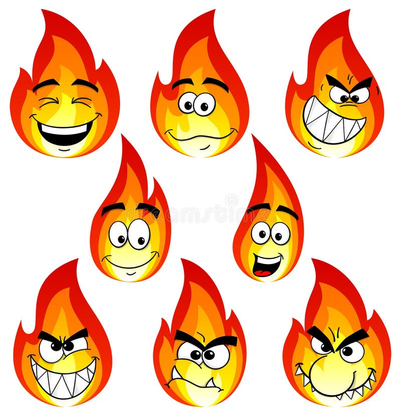 Flame Cartoons With Many Faces Isolated On White Background Stock ...