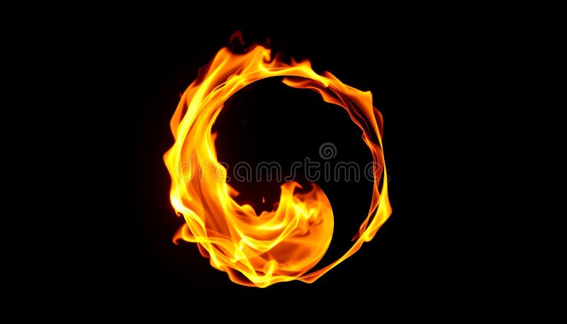Flame Circle on Black, Abstract Fire Design and Dynamic Fiery ...