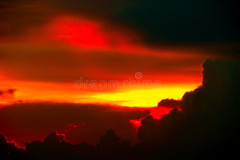 Flame Cloud Sunset on Sea and Ray Colorful Sky Stock Image - Image of ...