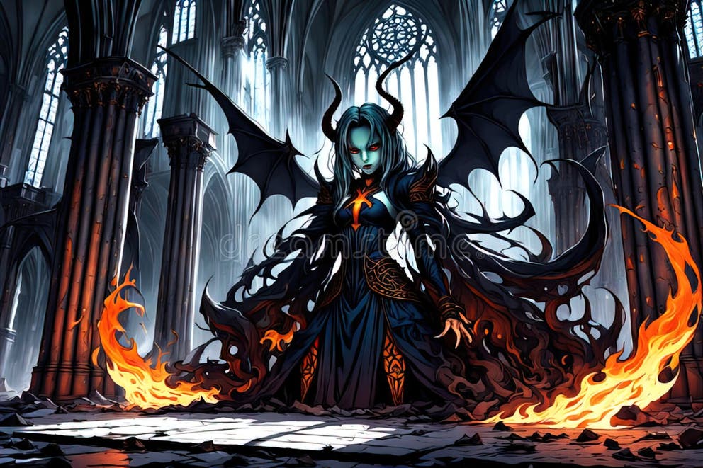 Flame Demon Satanic Horror Creature Stock Illustration - Illustration ...