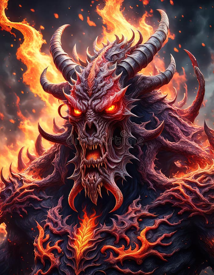 Flame Demon Satanic Horror Creature Stock Illustration - Illustration ...