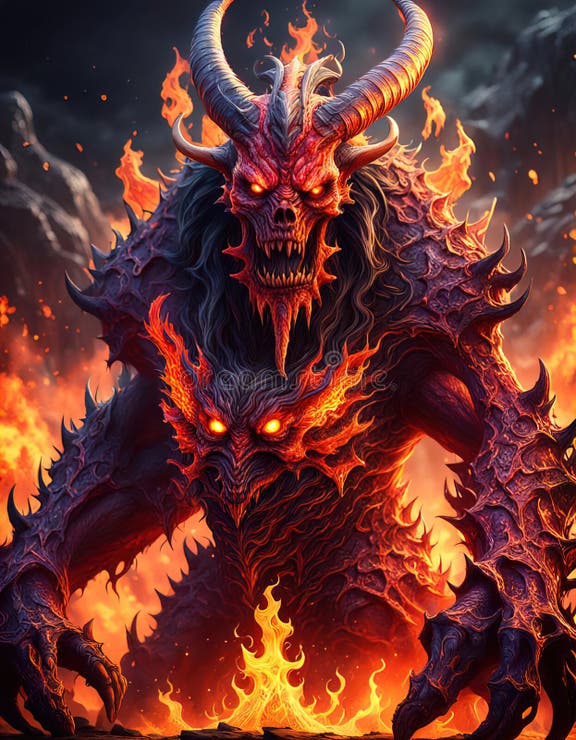 Flame Demon Satanic Horror Creature Stock Illustration - Illustration ...