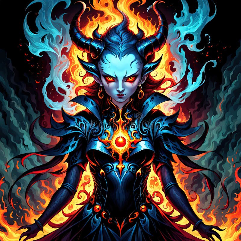 Flame Demon Satanic Horror Creature Stock Illustration - Illustration ...