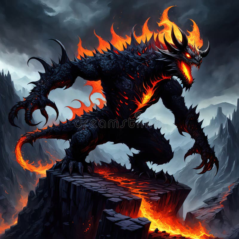 Flame Demon Satanic Horror Creature Stock Illustration - Illustration ...