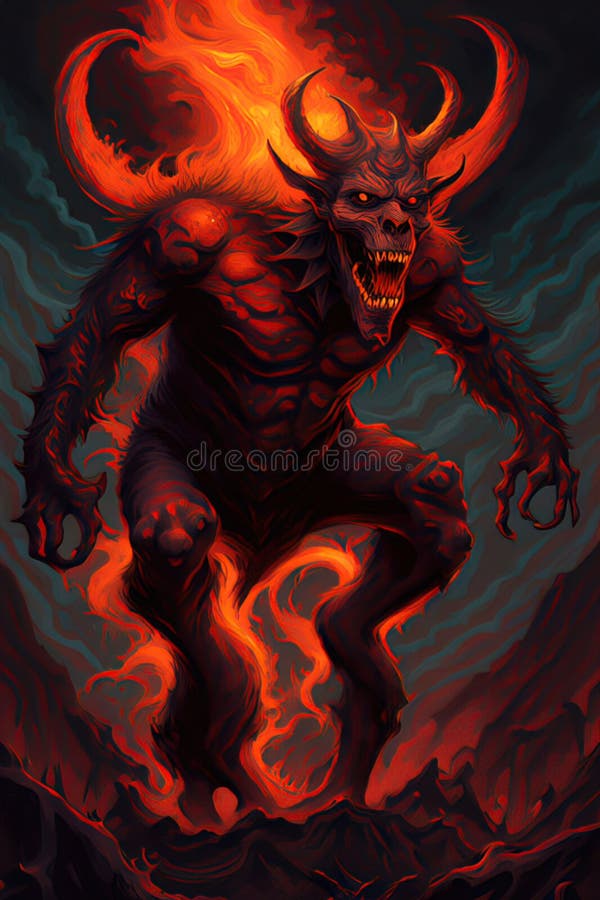 Flame Demon Satanic Horror Creature Stock Illustration - Illustration ...