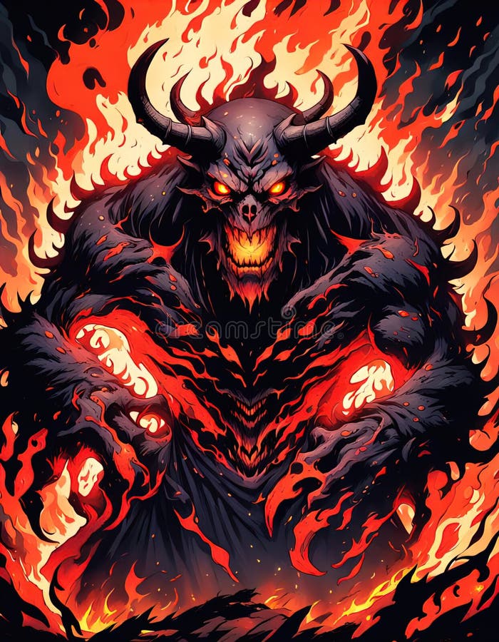 Flame Demon Satanic Horror Creature Stock Illustration - Illustration ...