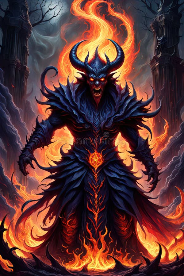 Flame Demon Satanic Horror Creature Stock Illustration - Illustration ...