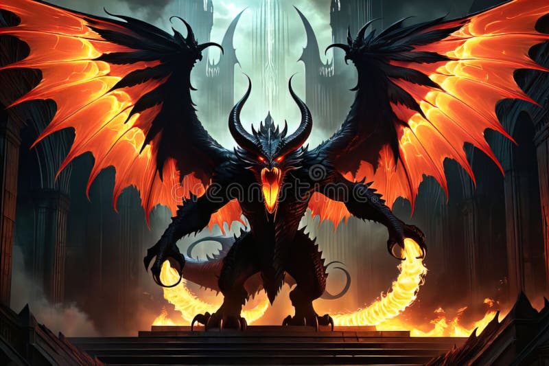 Flame Demon Satanic Horror Creature Stock Illustration - Illustration ...