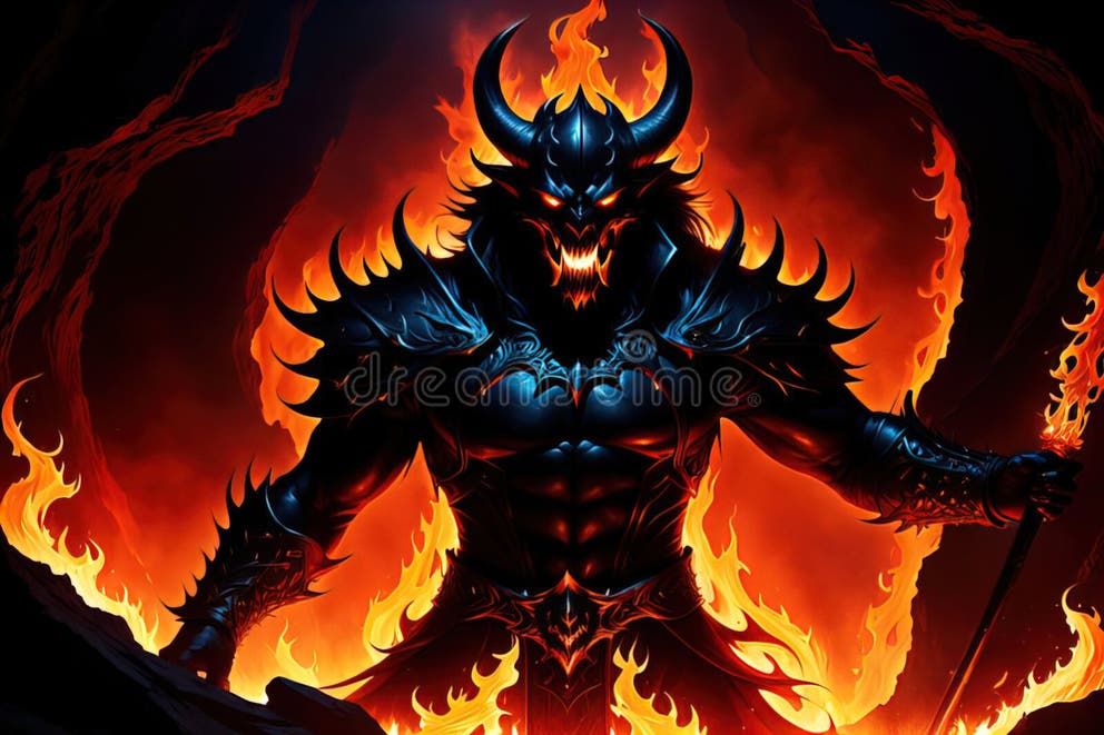 Flame Demon Satanic Horror Creature Stock Illustration - Illustration ...