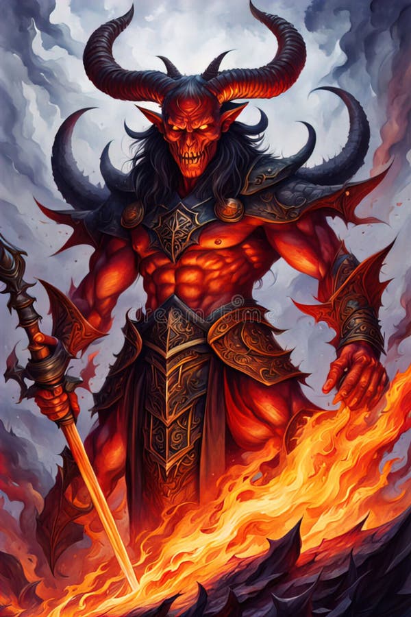 Flame Demon Satanic Horror Creature Stock Illustration - Illustration ...