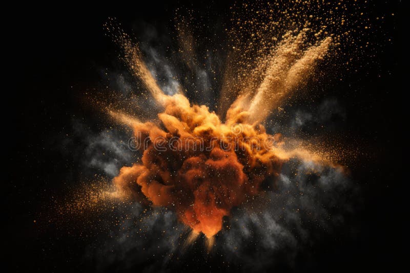 Flame Dust Explosion in Air on Black Background Stock Illustration ...