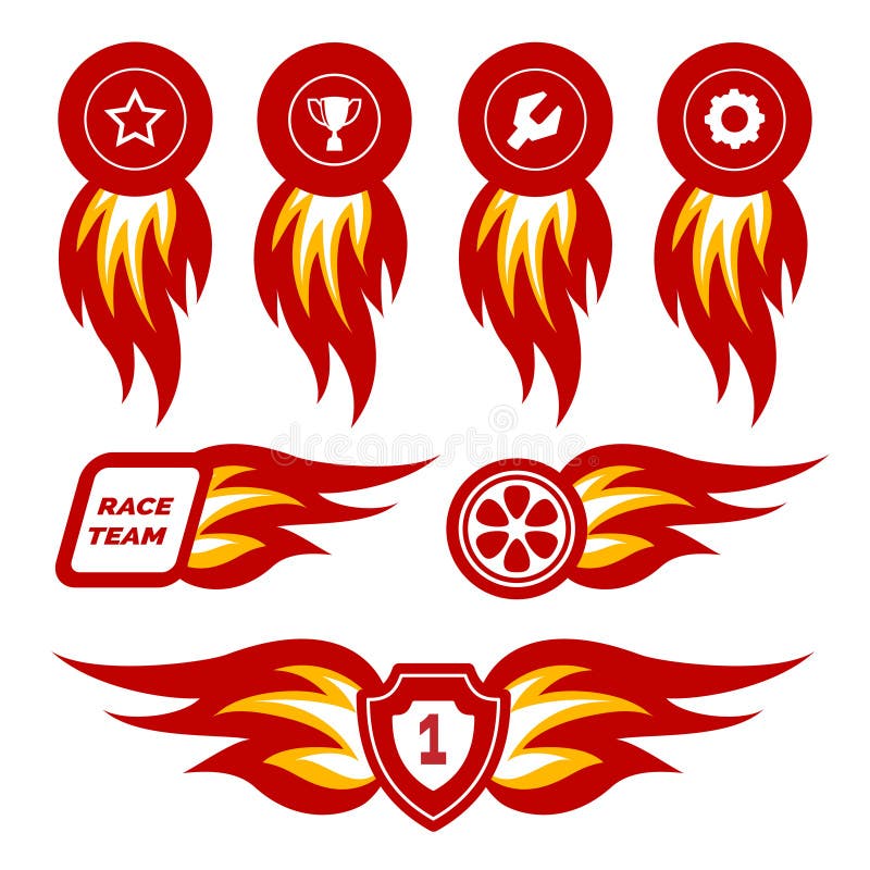 Flame emblems set stock vector. Illustration of icon - 41371119